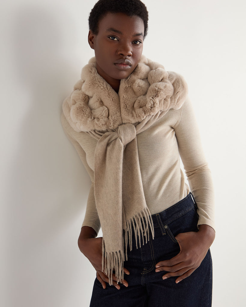Women s Fur Neck Scarf Oatmeal Brown N.Peal