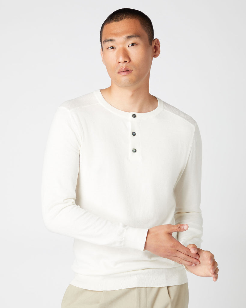 007 Round Neck Henley New Ivory White | N.Peal