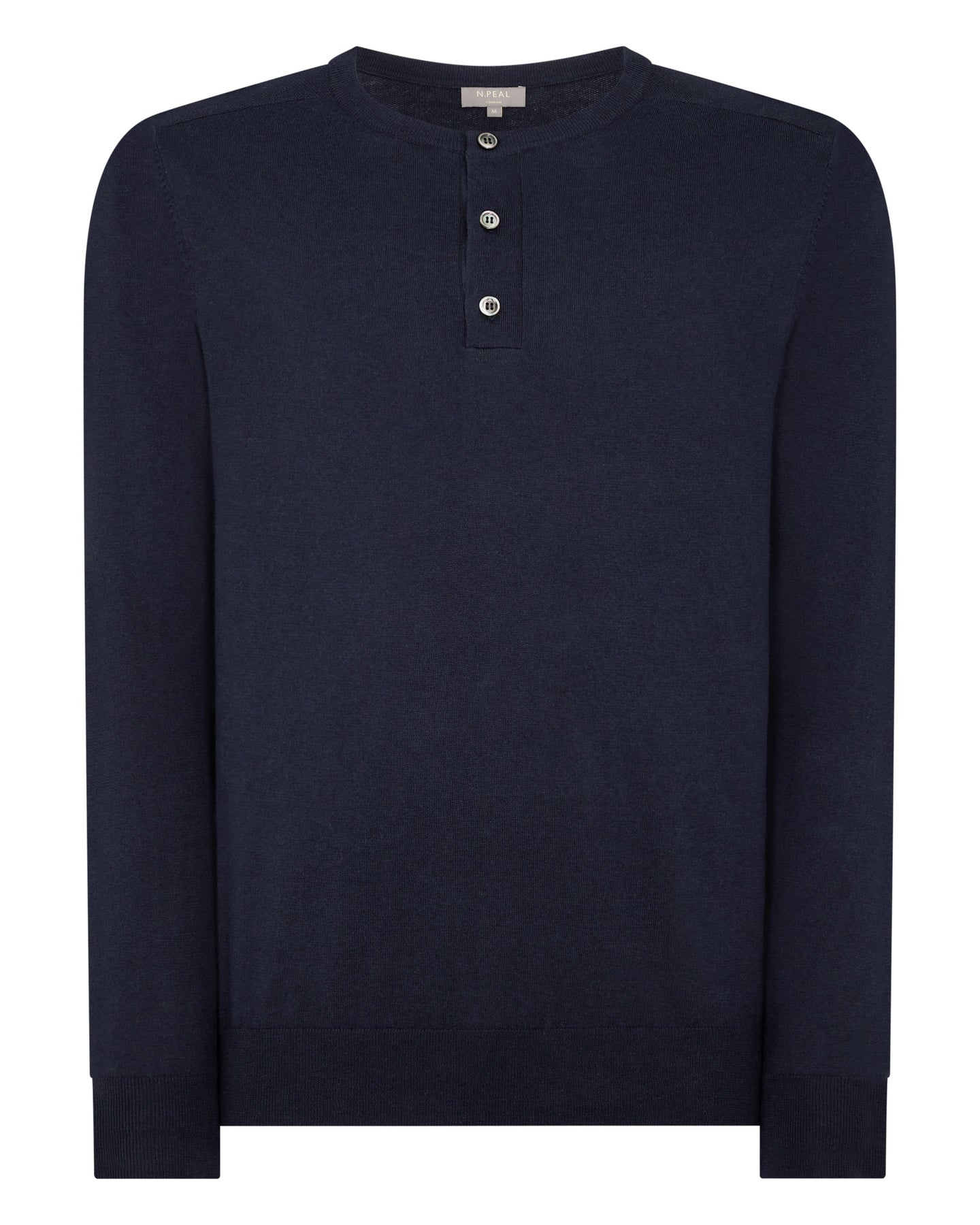 Men's Round Neck Cotton Cashmere Henley Navy Blue | N.Peal