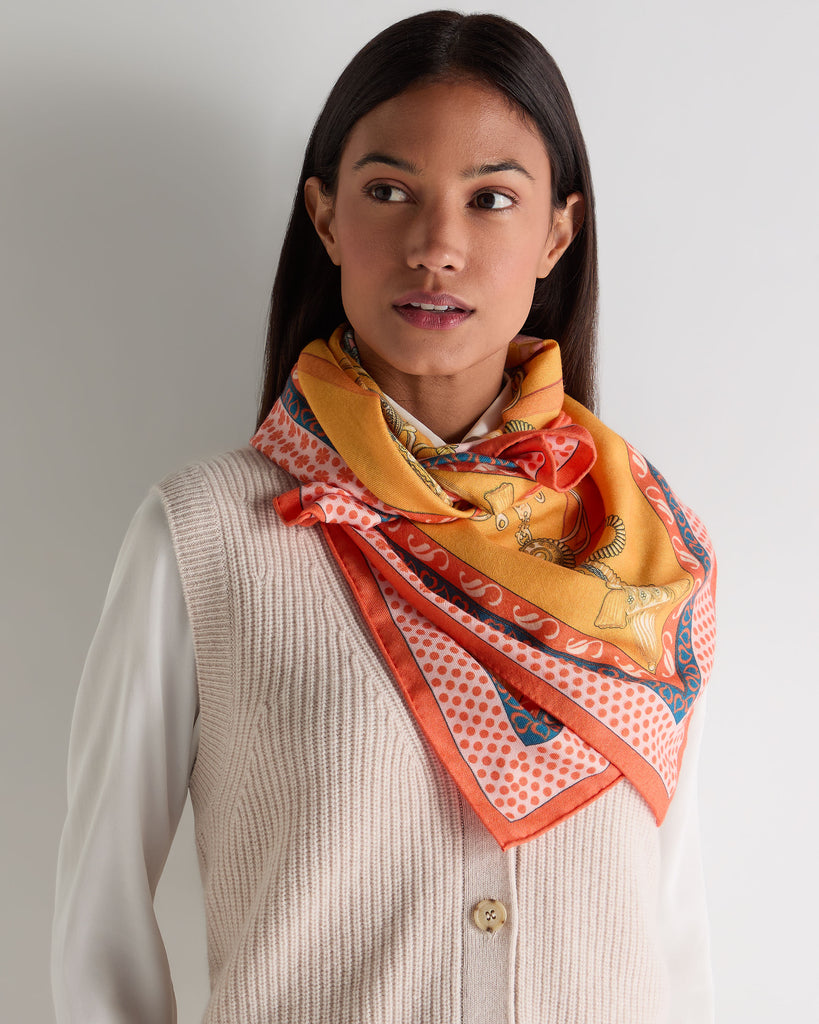 Women's Cashmere Silk Printed Foulard Yellow | N.Peal