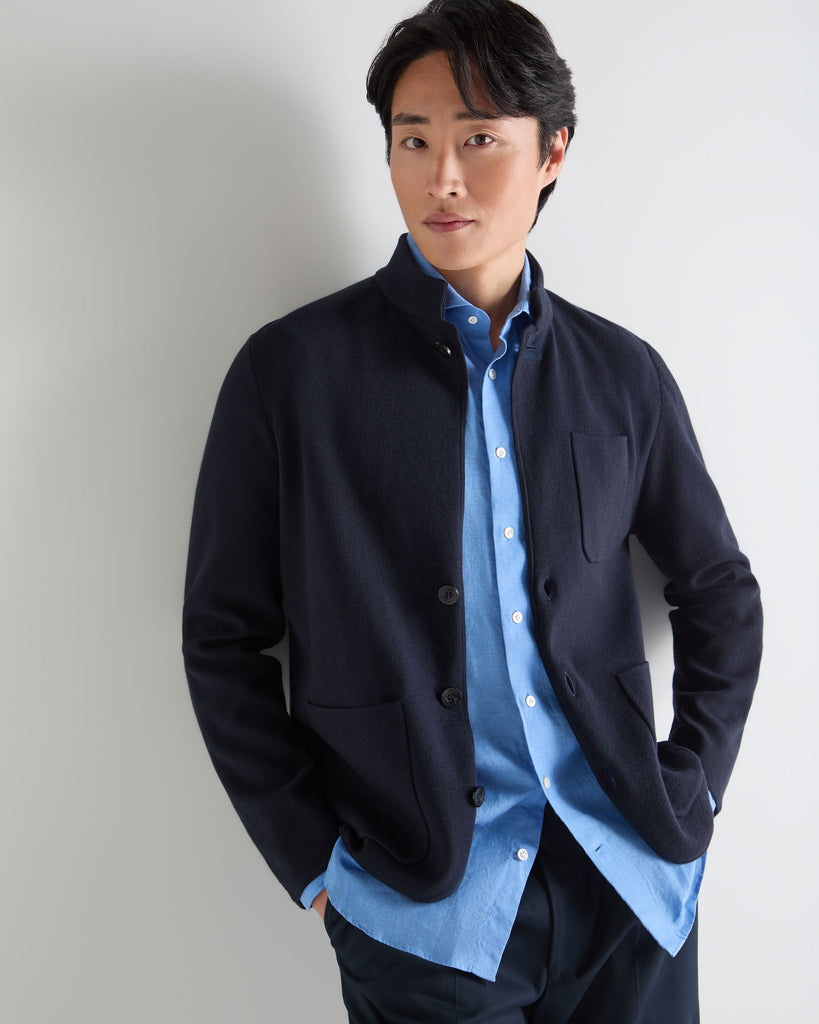 Men's Half Milano Cotton Blend Jacket Navy Blue | N.Peal