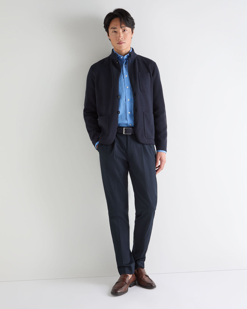Men's Half Milano Cotton Blend Jacket Navy Blue | N.Peal