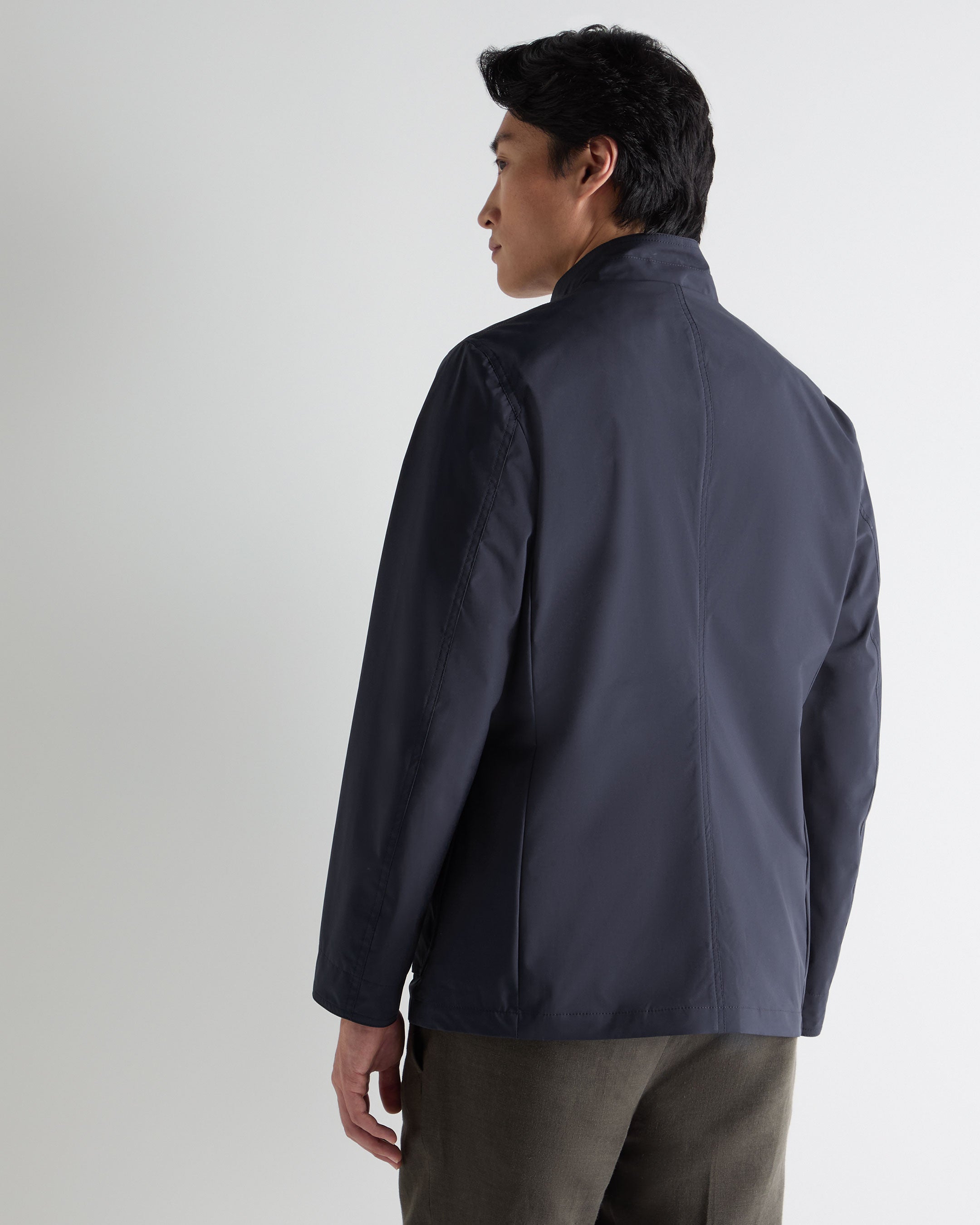 Men's Microfibre Stand Collar Jacket Navy Blue | N.Peal