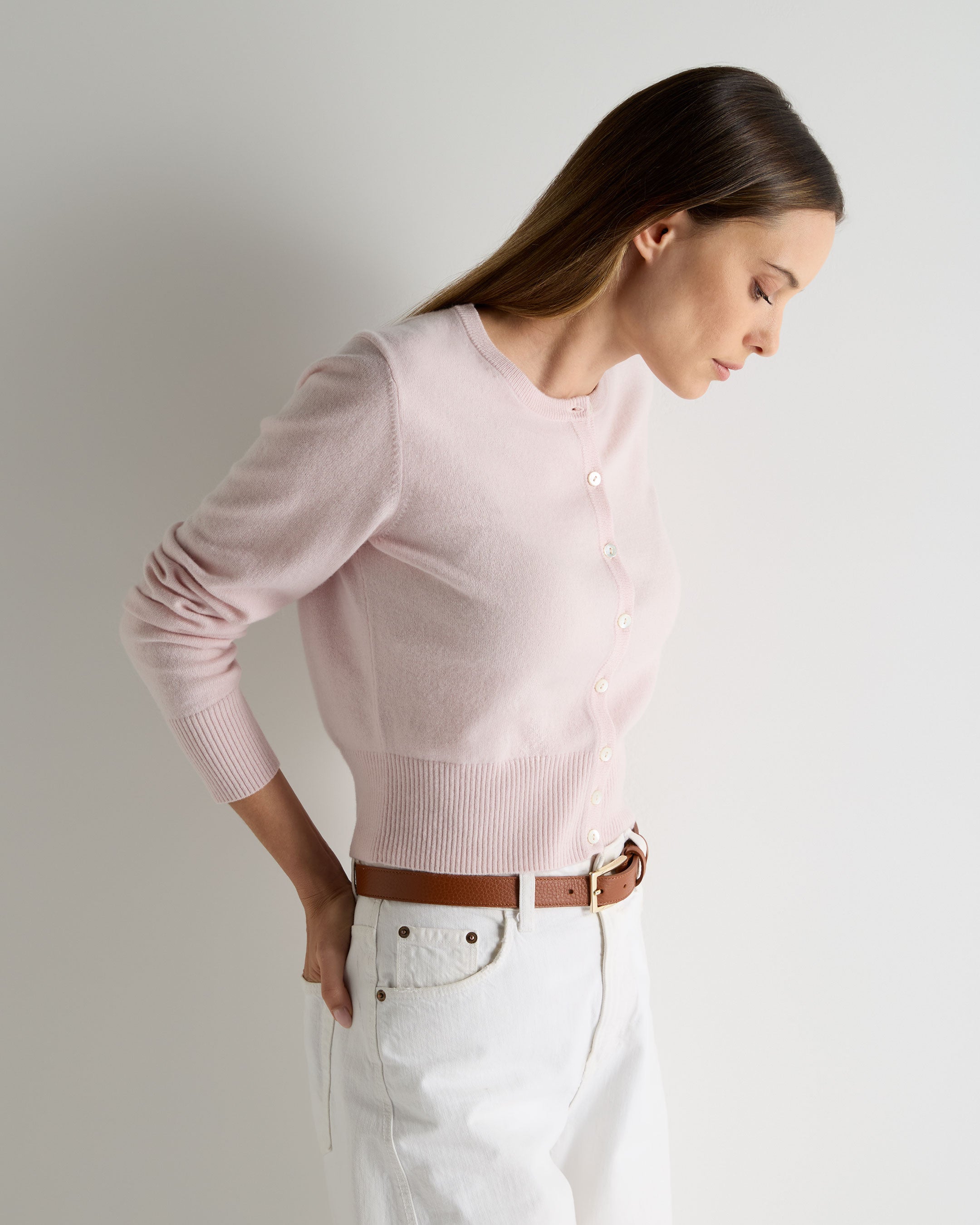 Women's Ivy Cropped Cashmere Cardigan Powder Pink | N.Peal
