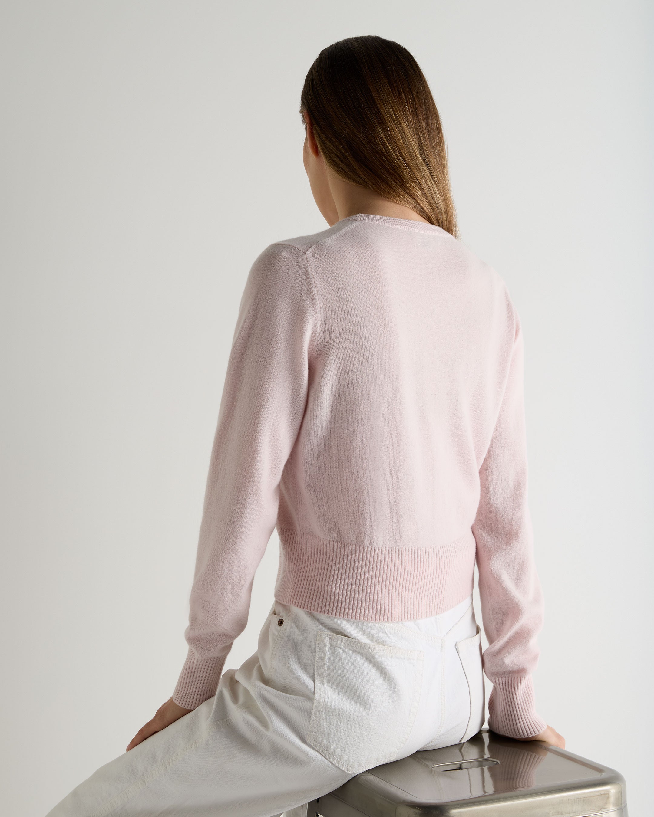 Women's Ivy Cropped Cashmere Cardigan Powder Pink | N.Peal