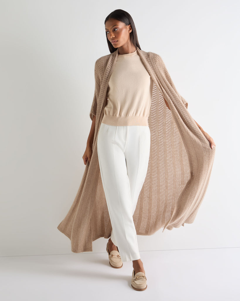 Women's Siren Open Stitch Cashmere Cardigan Tan Brown Sparkle | N.Peal
