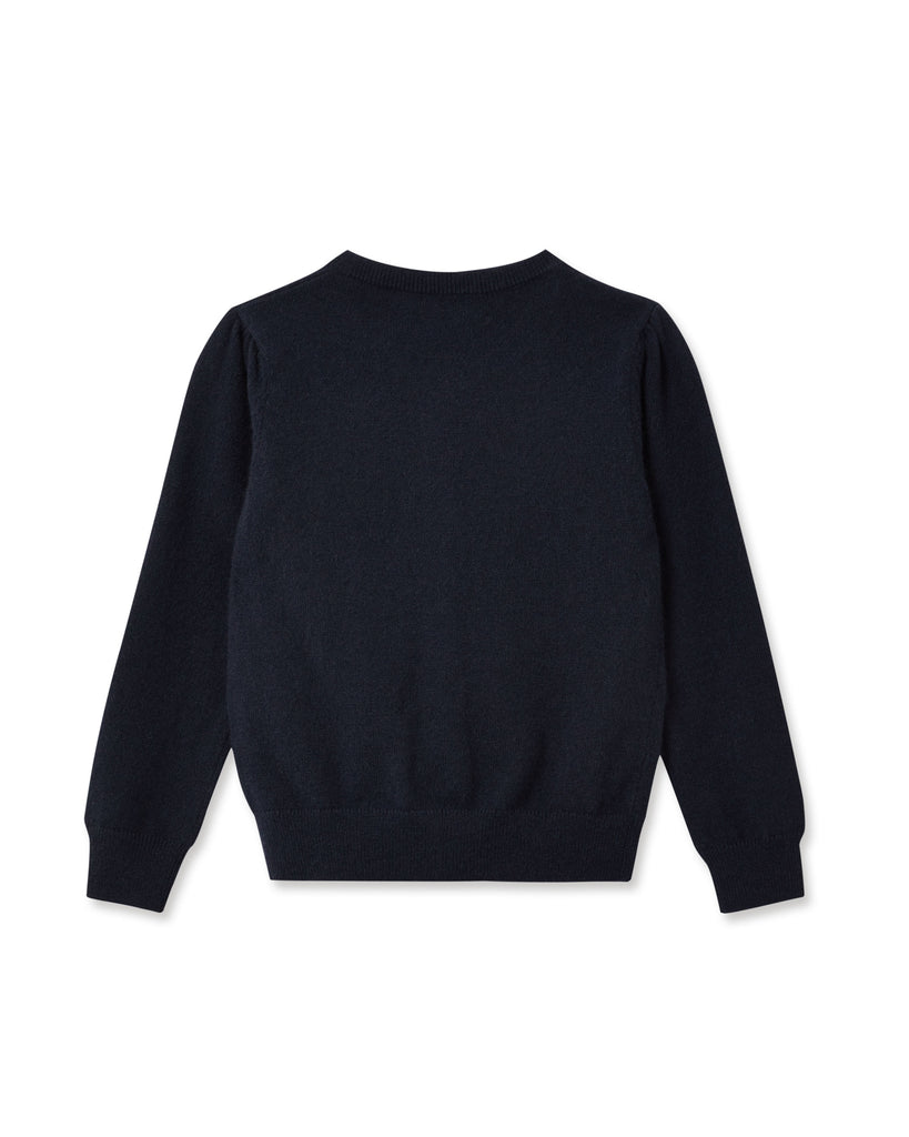 Girls Round Neck Cashmere Cardigan Navy Blue | N.Peal