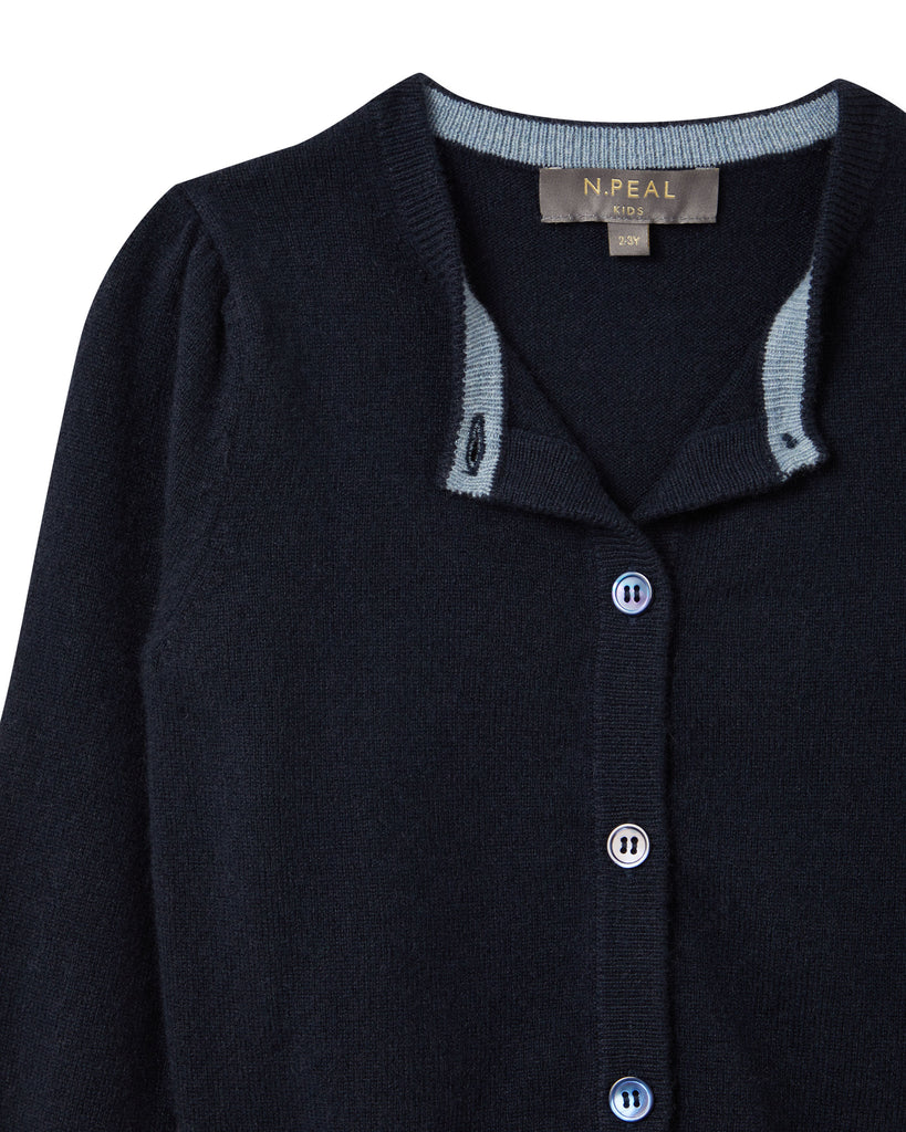 Girls Round Neck Cashmere Cardigan Navy Blue | N.Peal