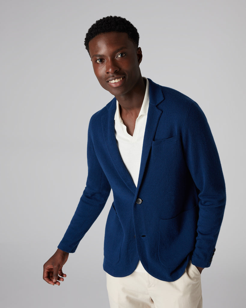 Men's Fine Gauge Cashmere Milano Jacket French Blue | N.Peal